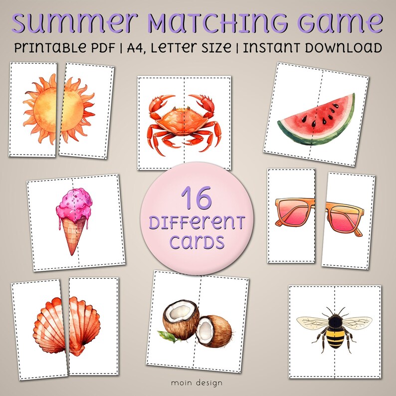 Summer Matching Game for Toddlers, Puzzle for Kids, Toddler Activity ...