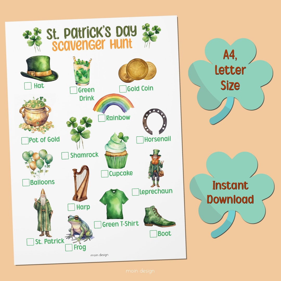 Printable St Patricks Day Scavenger Hunt for Kids, St Patricks Games ...