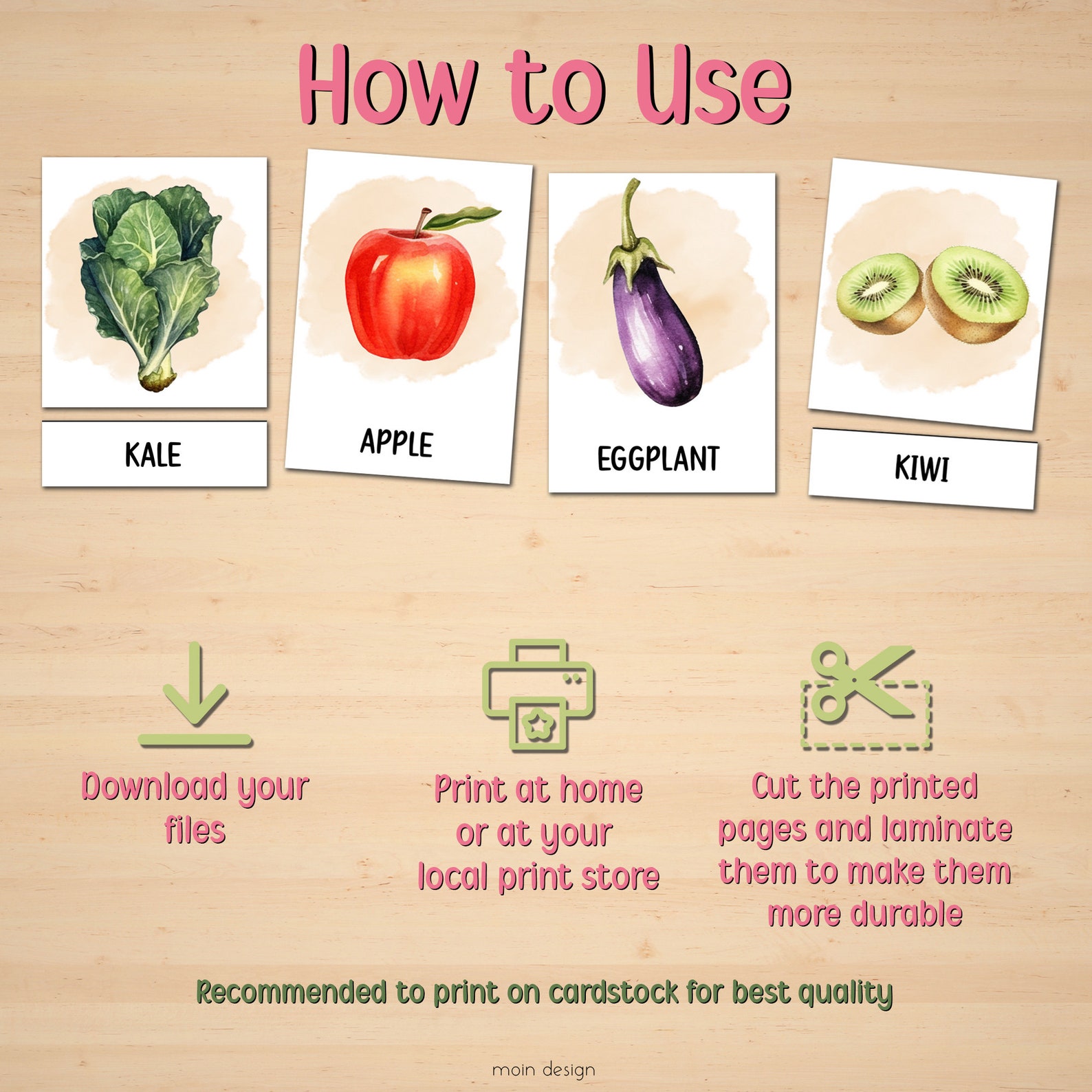 Fruits and Vegetables Flash Cards: Montessori Preschool Activity ...