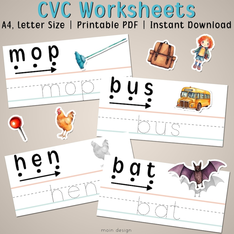 Printable CVC Words Worksheet, Toddler Activity, Learn to Read ...