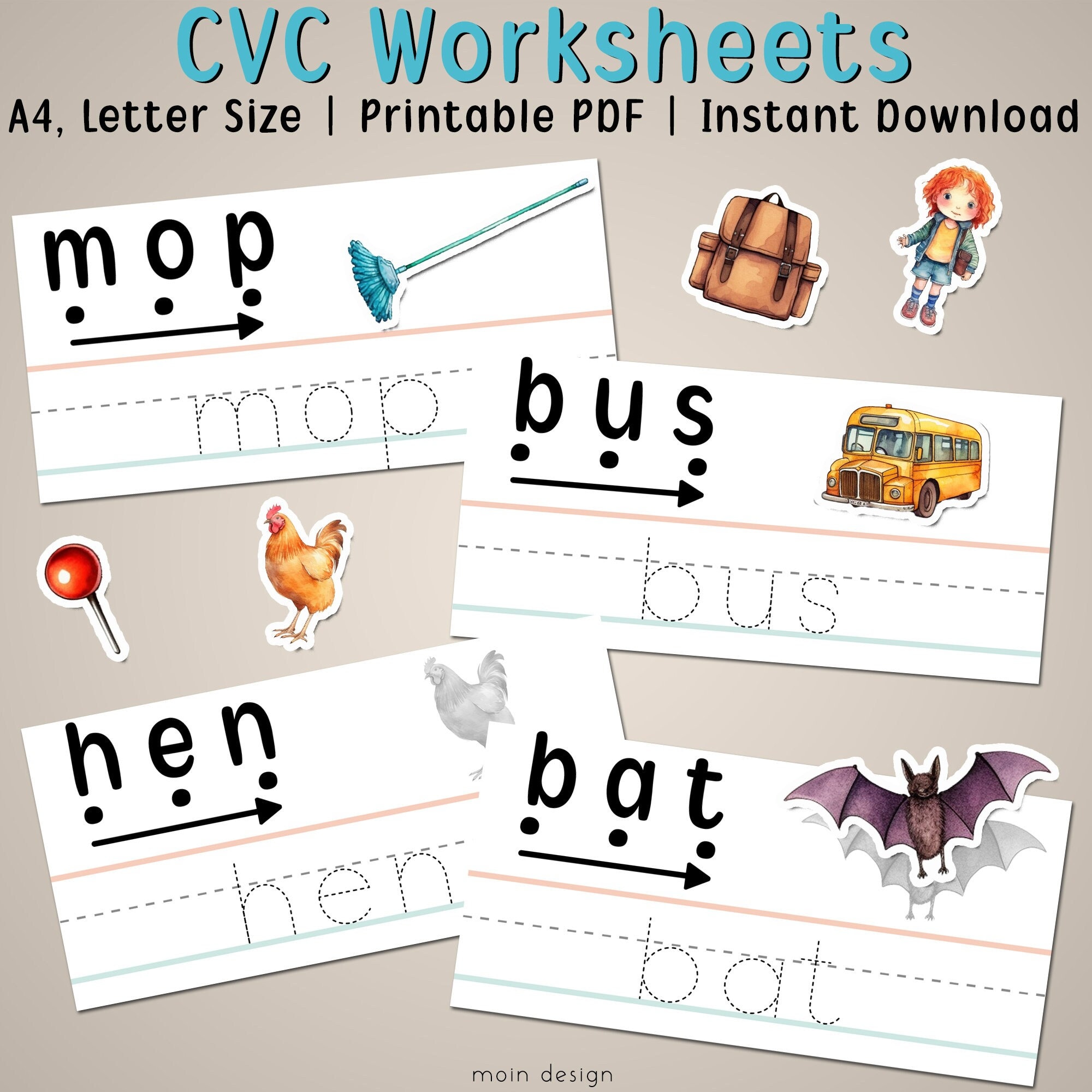 Printable CVC Words Worksheet, Toddler Activity, Learn to Read ...