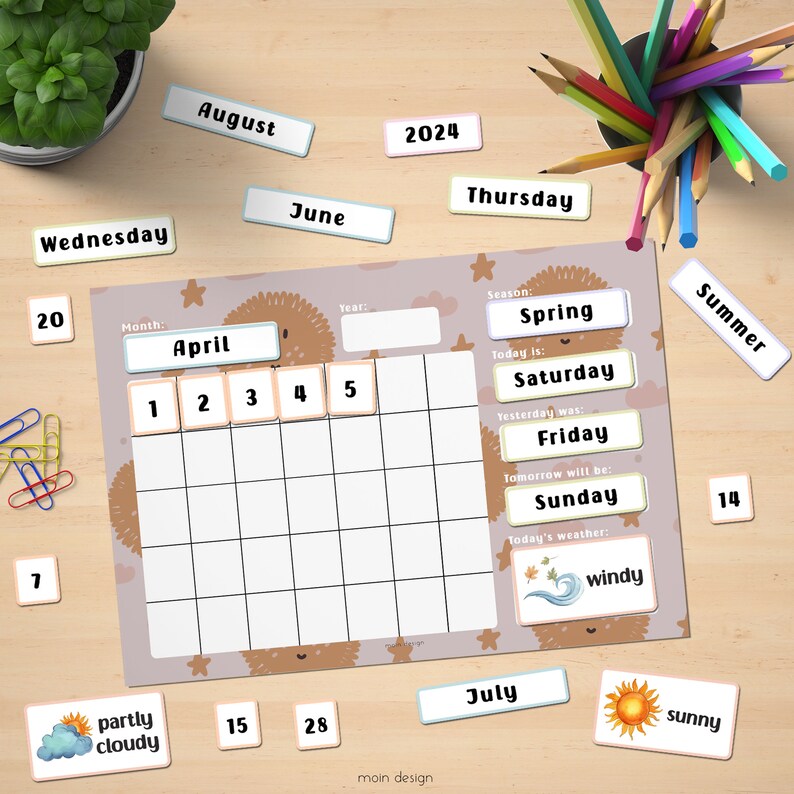 Printable Daily Kids Calendar, Montessori Materials, Kids Wall Calendar ...