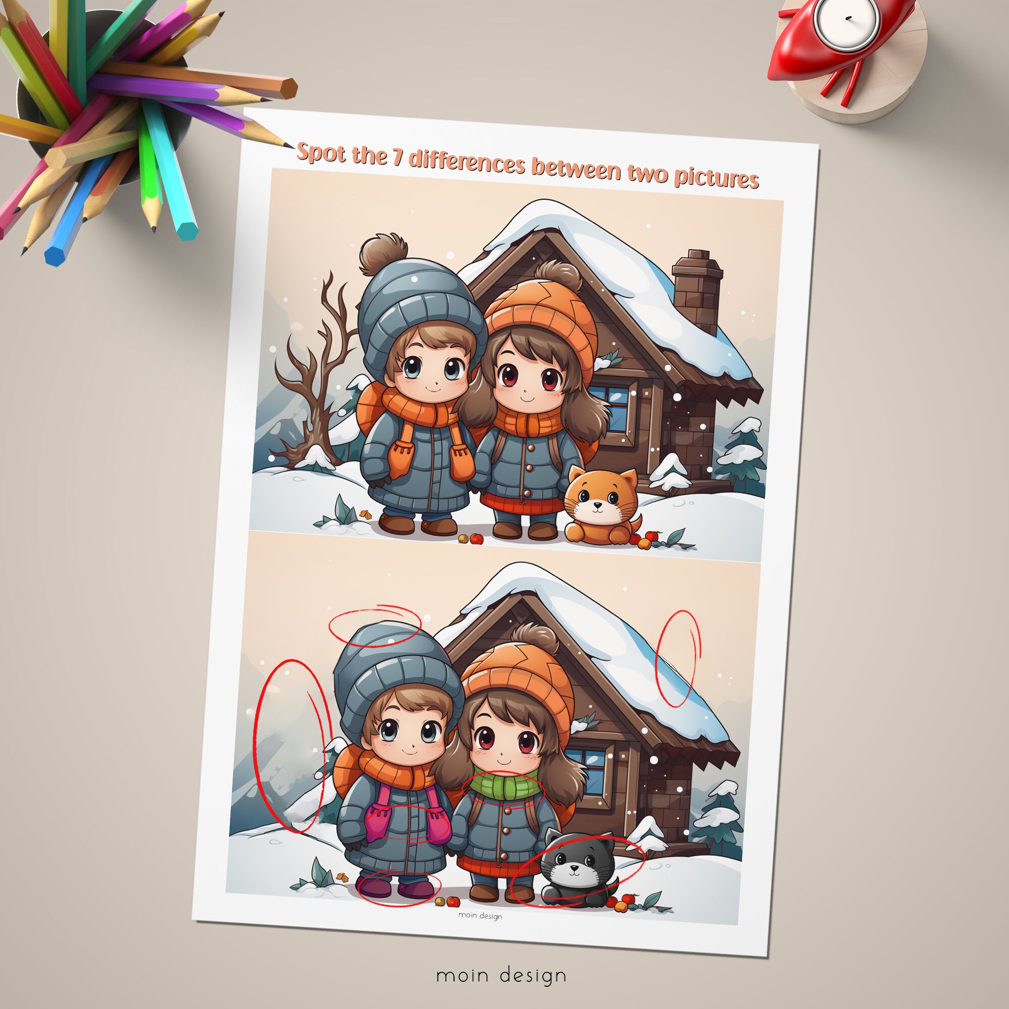 Printable Spot the Difference Activity, Toddler Activity Sheet, Winter ...