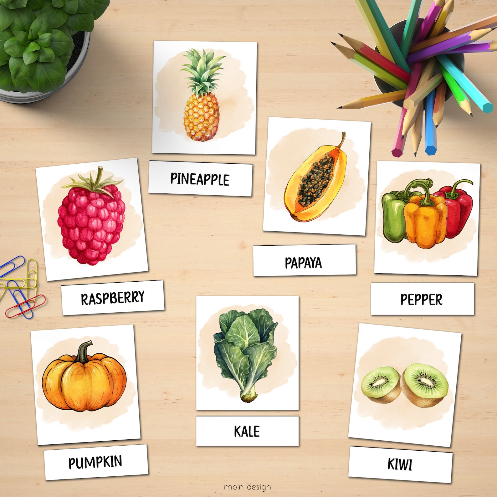 Fruits and Vegetables Flash Cards: Montessori Preschool Activity ...