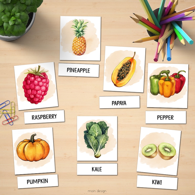 Fruits and Vegetables Flash Cards: Montessori Preschool Activity ...