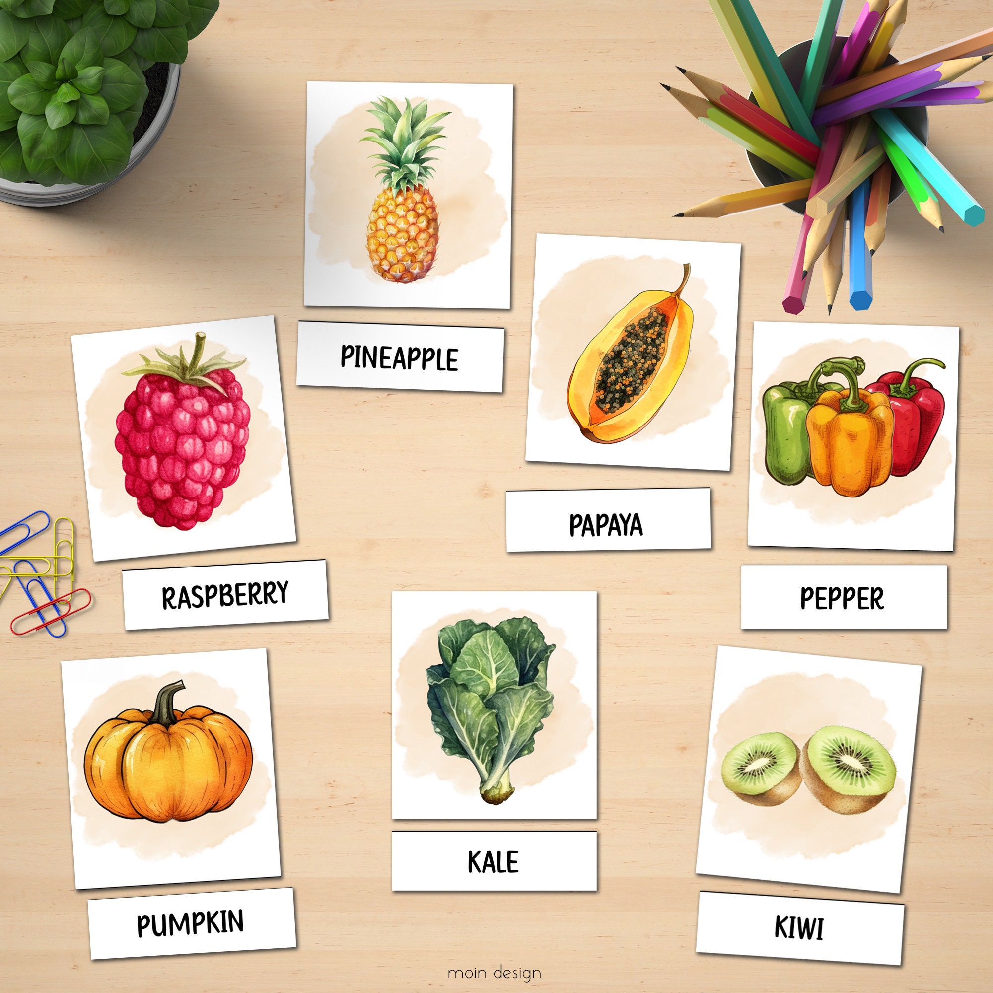 Fruits and Vegetables Flash Cards: Montessori Preschool Activity ...