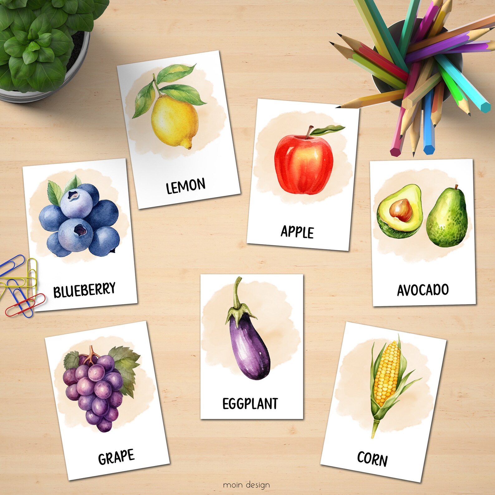 Fruits and Vegetables Flash Cards: Montessori Preschool Activity ...