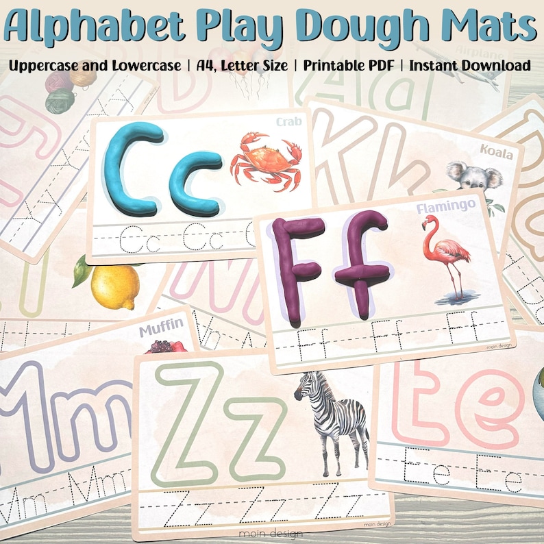 Alphabet Play Dough Mats, Printable Learning Activity, ABC Tracing ...