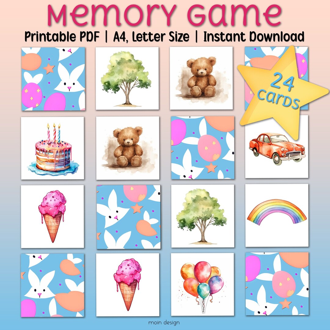 Printable Memory Game, Kids Activity, Matching Games for Toddlers ...