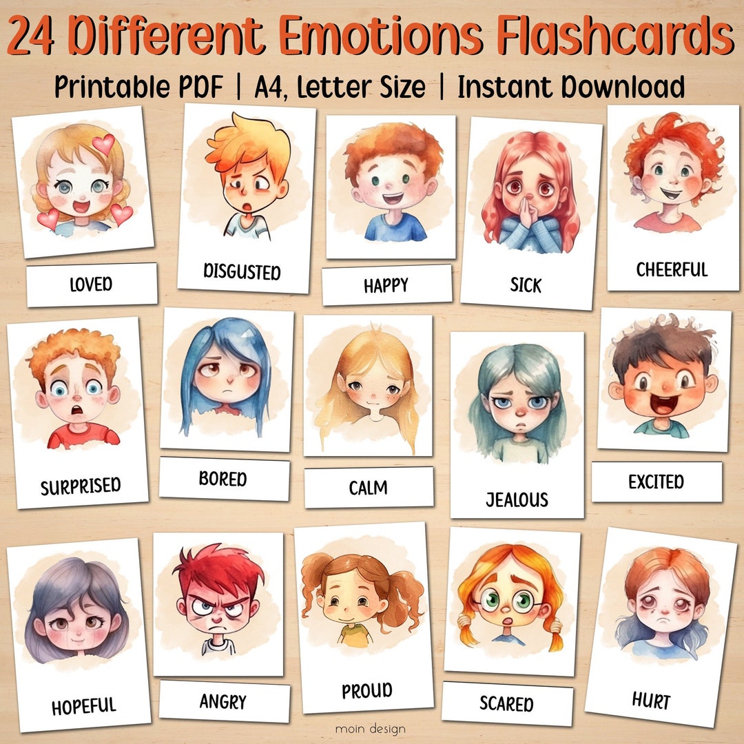 Emotions Flash Cards, Preschool Activity, Printable Montessori Card ...