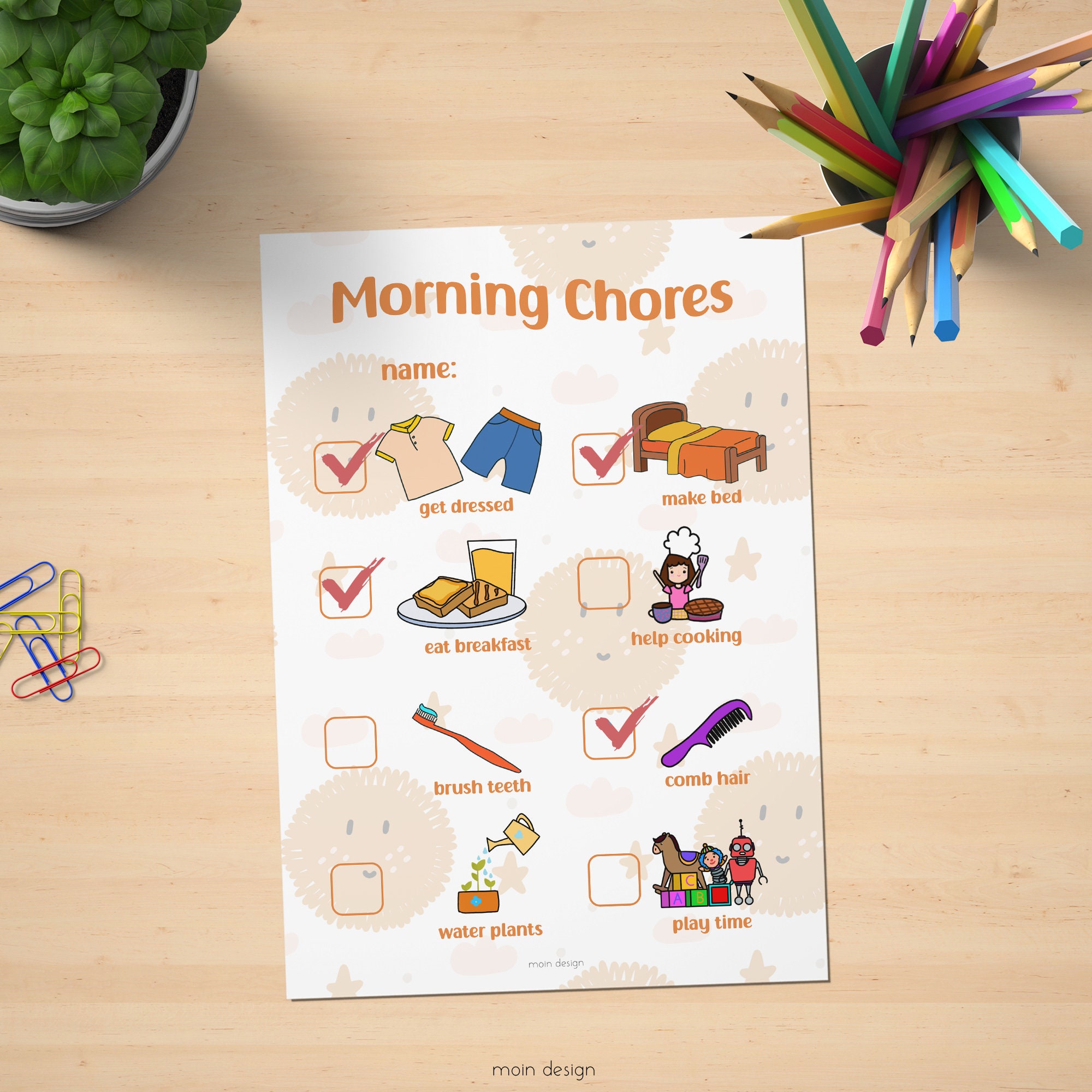 Printable Kids Chore Chart, Toddler Daily Routine, Morning Evening ...
