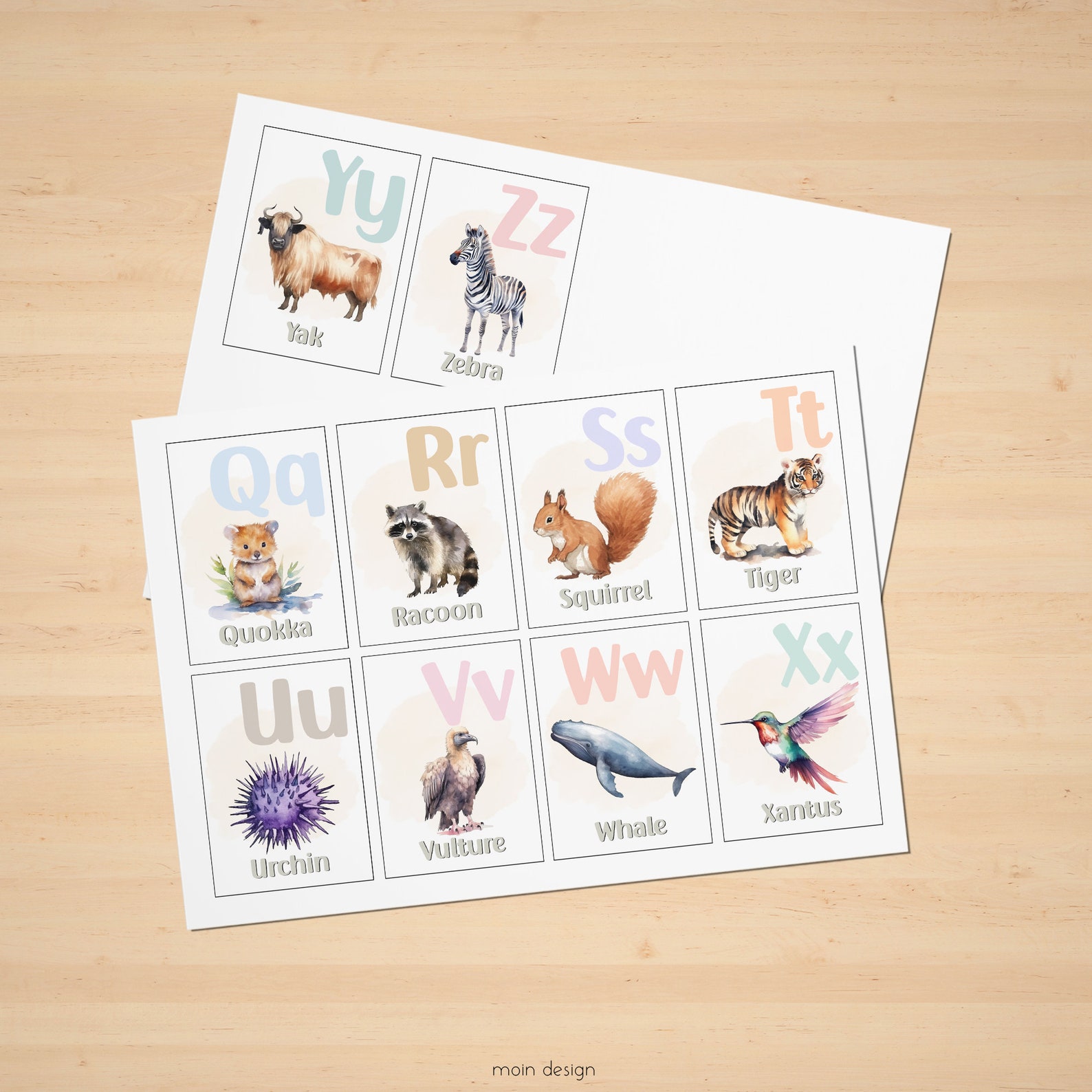 Animal Alphabet Flash Cards, Preschool Activity, Printable Montessori ...