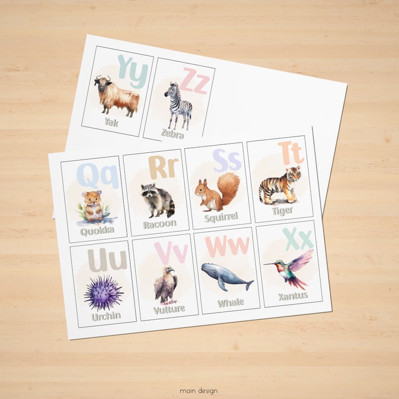 Animal Alphabet Flash Cards, Preschool Activity, Printable Montessori ...