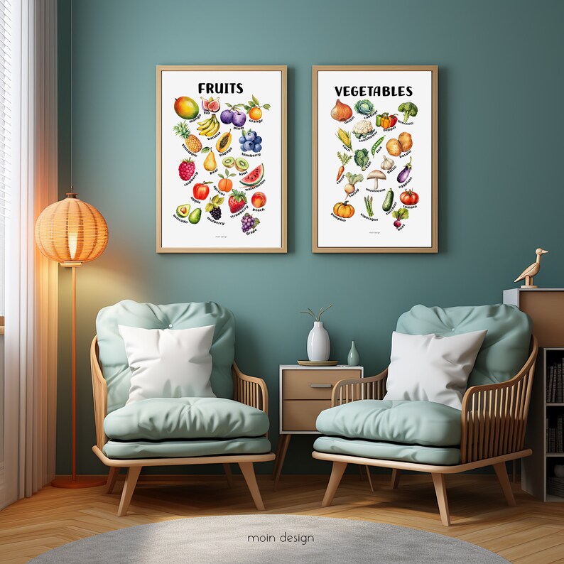 Fruits & Vegetables Poster Set, Watercolor Classroom Decor, Montessori ...