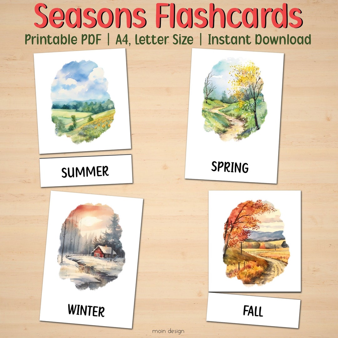 Seasons Flash Cards, Preschool Activity, Printable Montessori Cards ...