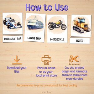 Vehicle Flash Cards, Preschool Activity, Printable Montessori Cards ...