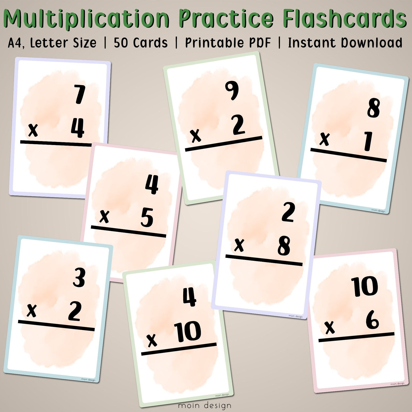 Multiplication Practice Flash Cards, Printable Math Activity ...