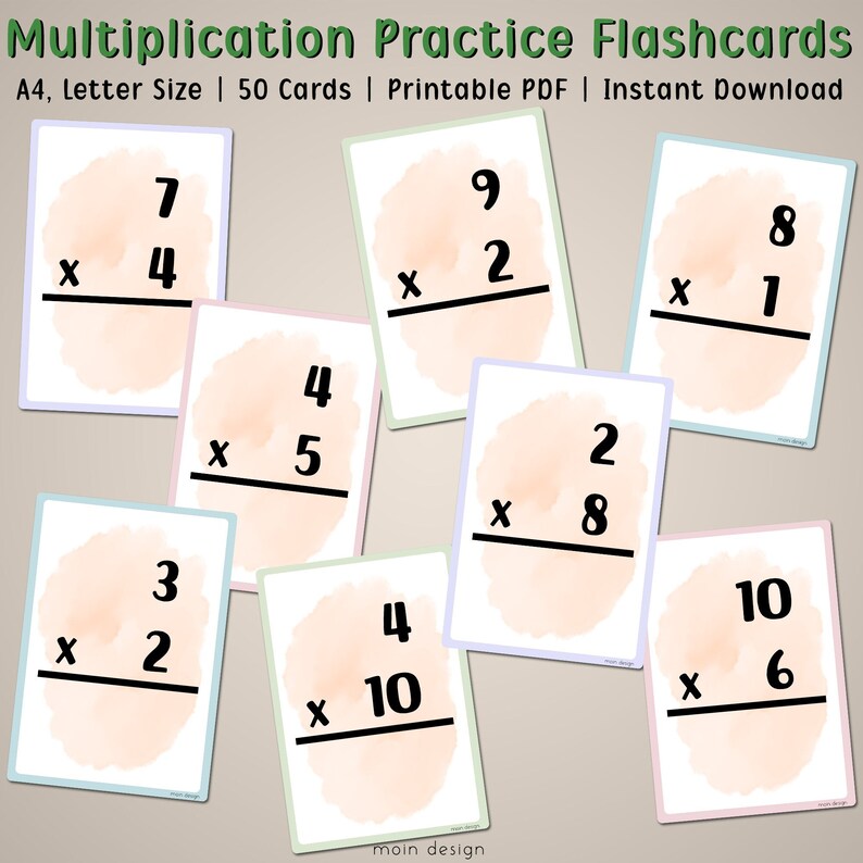 Multiplication Practice Flash Cards, Printable Math Activity ...