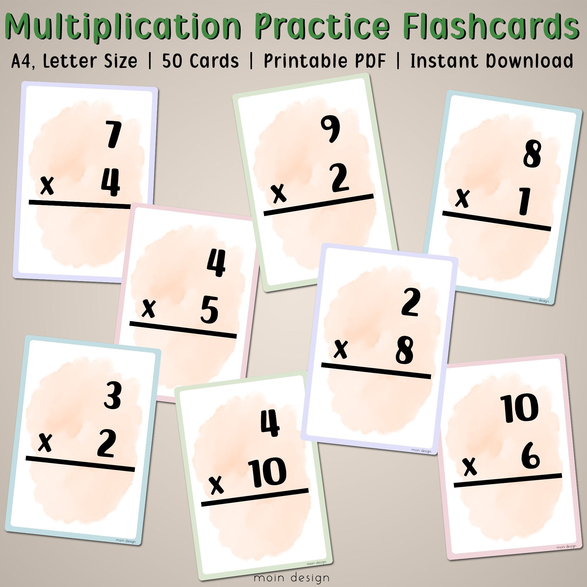 Multiplication Practice Flash Cards, Printable Math Activity ...
