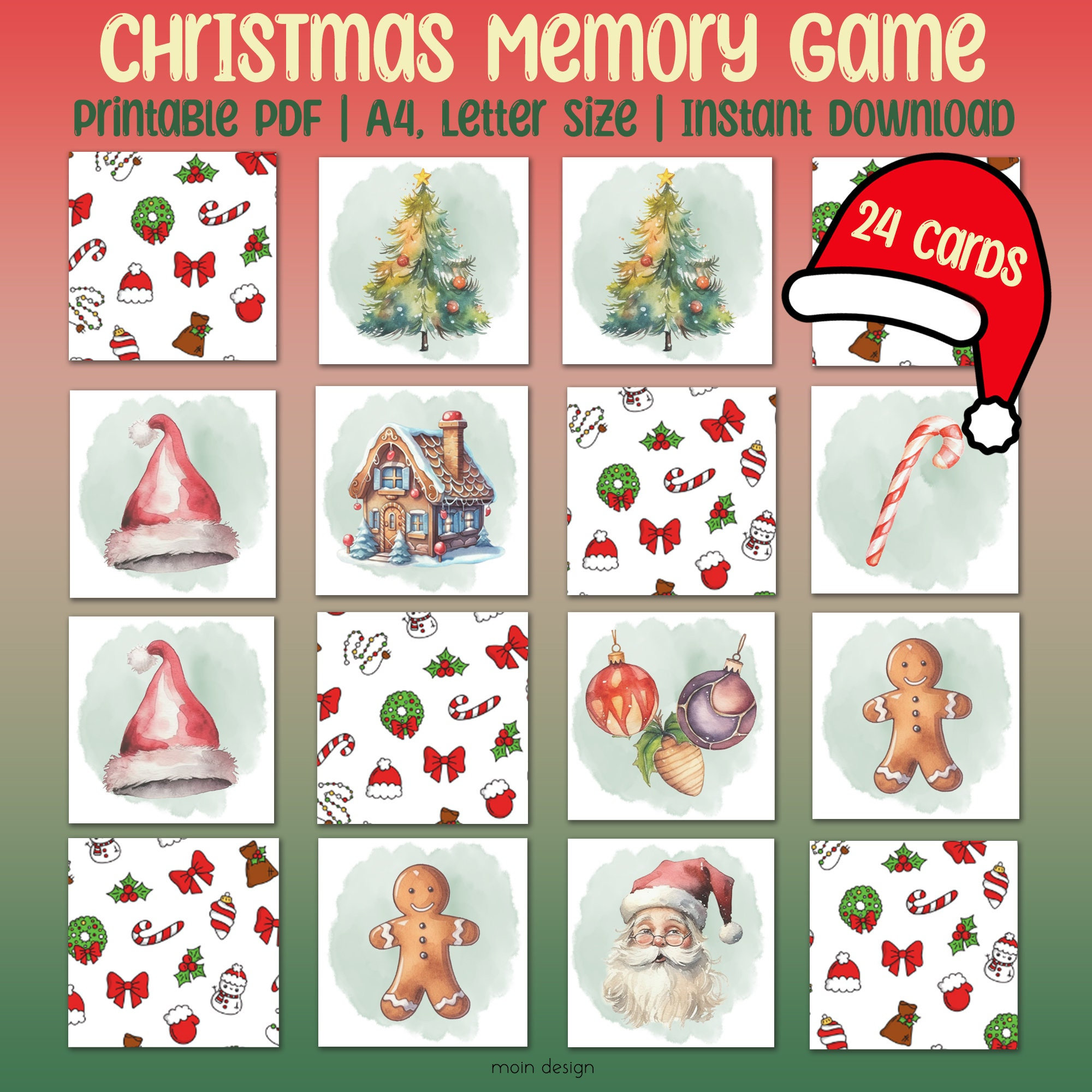 Printable Christmas Memory Game: Kids Matching Activity (PDF) - Etsy