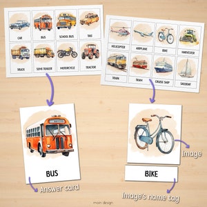Vehicle Flash Cards, Preschool Activity, Printable Montessori Cards ...