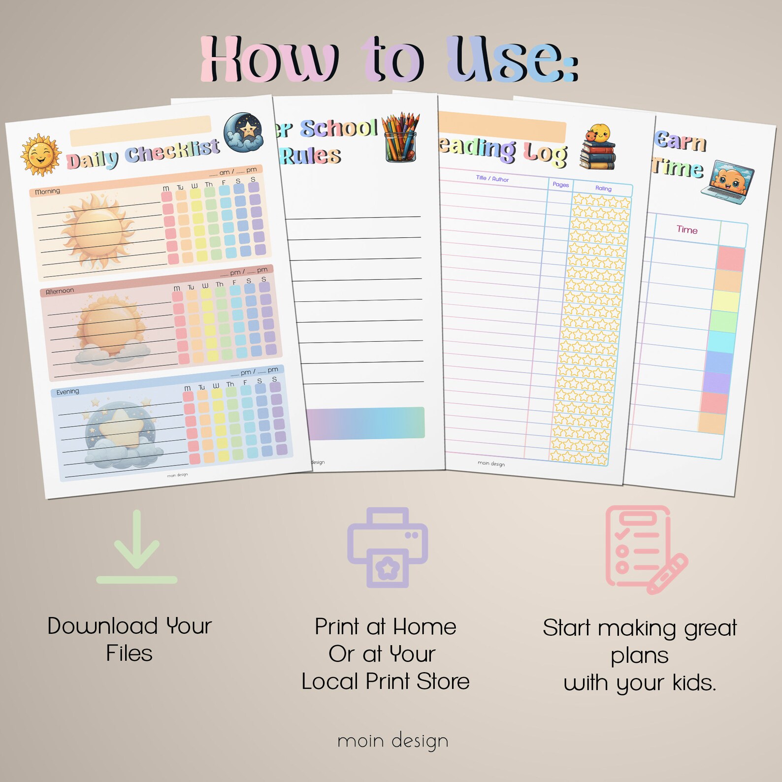 Printable Kids School Planner Bundle, Screen Time Chart, After Before ...