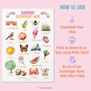 Printable Summer Scavenger Hunt for Kids, Summer Games for Kids, Party ...