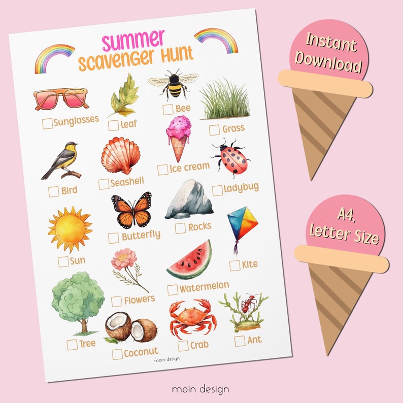 Printable Summer Scavenger Hunt for Kids, Summer Games for Kids, Party ...