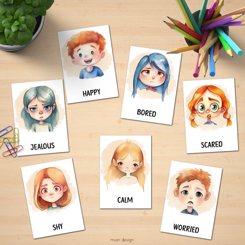 Emotions Flash Cards, Preschool Activity, Printable Montessori Card ...