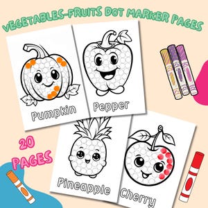 Vegetables and Fruits Dot Marker Pages, Printable Do a Dot Activity ...