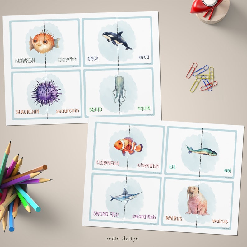 Sea Animals Matching Game: Toddler Learning Puzzle (printable PDF ...