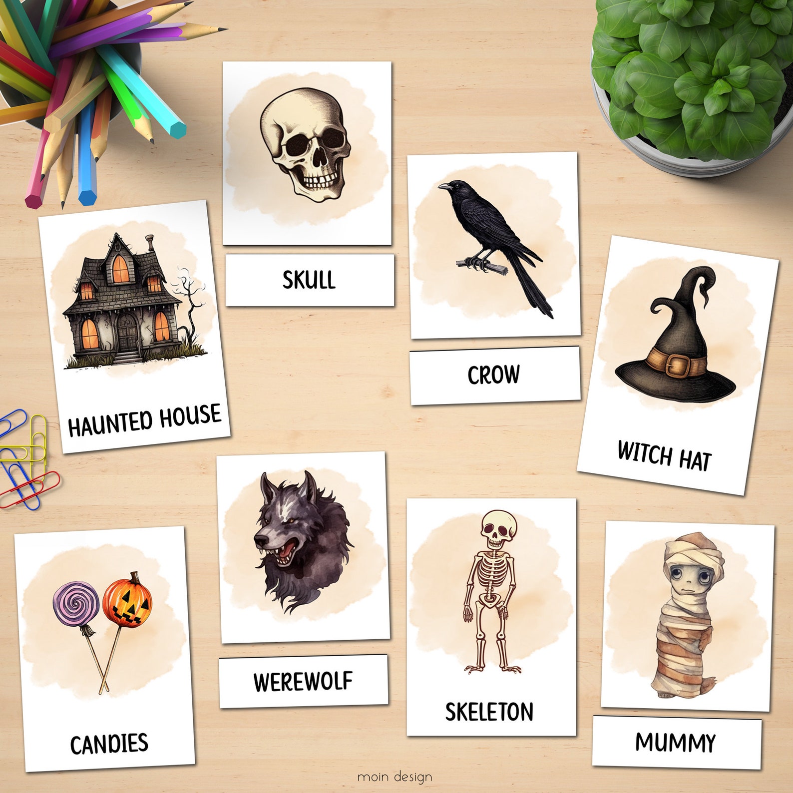 Halloween Flash Cards, Preschool Activity, Printable Montessori Cards ...