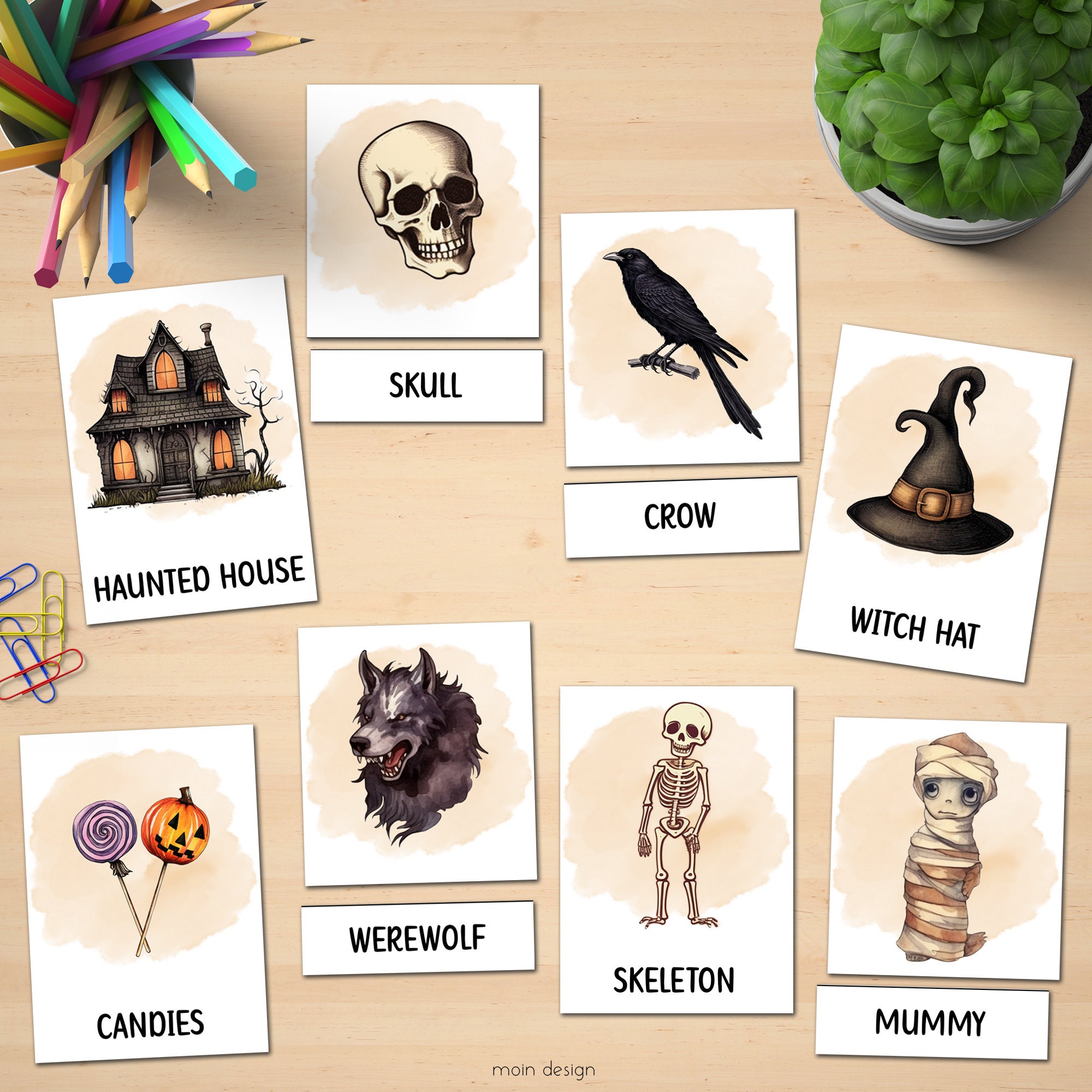 Halloween Flash Cards, Preschool Activity, Printable Montessori Cards ...