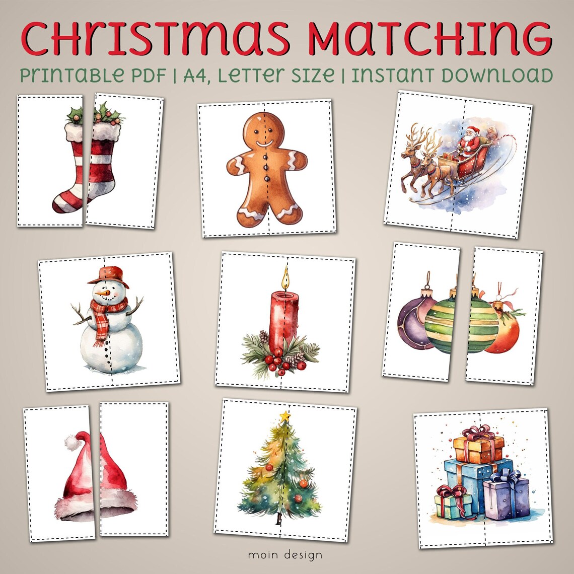 Christmas Matching Game for Toddler, Puzzle for Kids, Toddler Activity ...