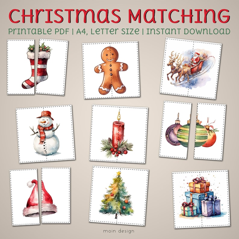 Christmas Matching Game for Toddler, Puzzle for Kids, Toddler Activity ...