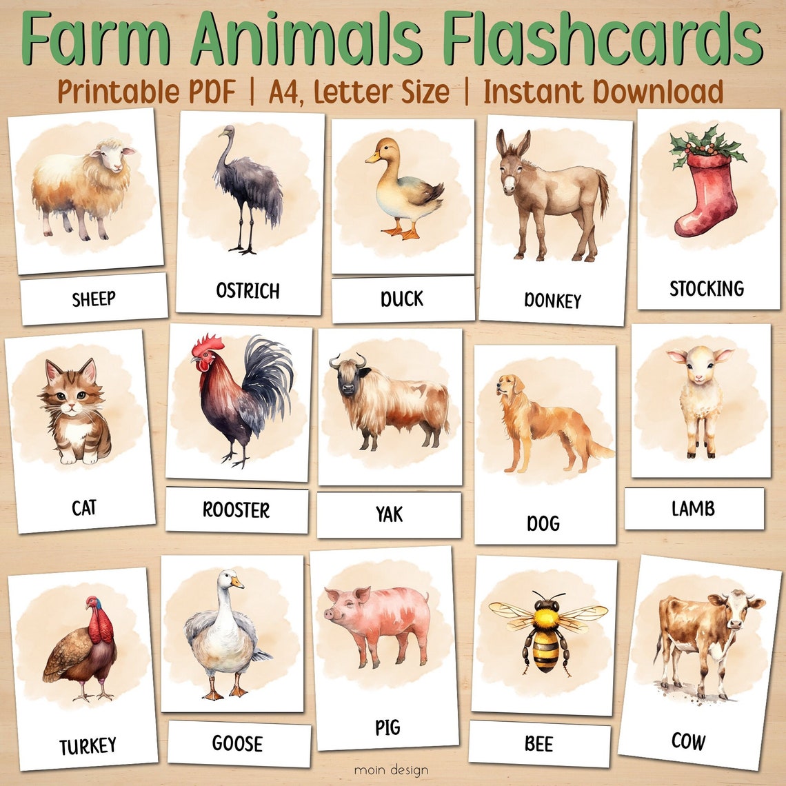 Farm Animals Flash Cards, Preschool Activity, Printable Montessori ...