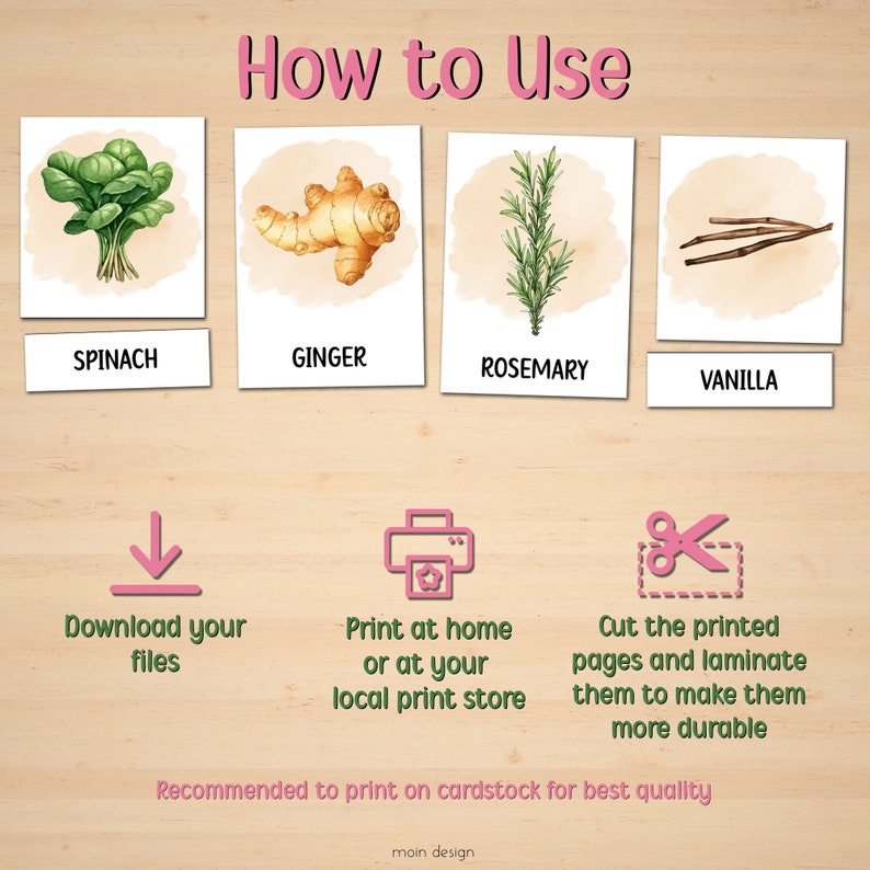 Kitchen Herbs Flash Cards, Preschool Activity, Printable Montessori ...