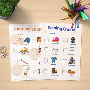 Printable Kids Chore Chart, Toddler Daily Routine, Morning Evening ...