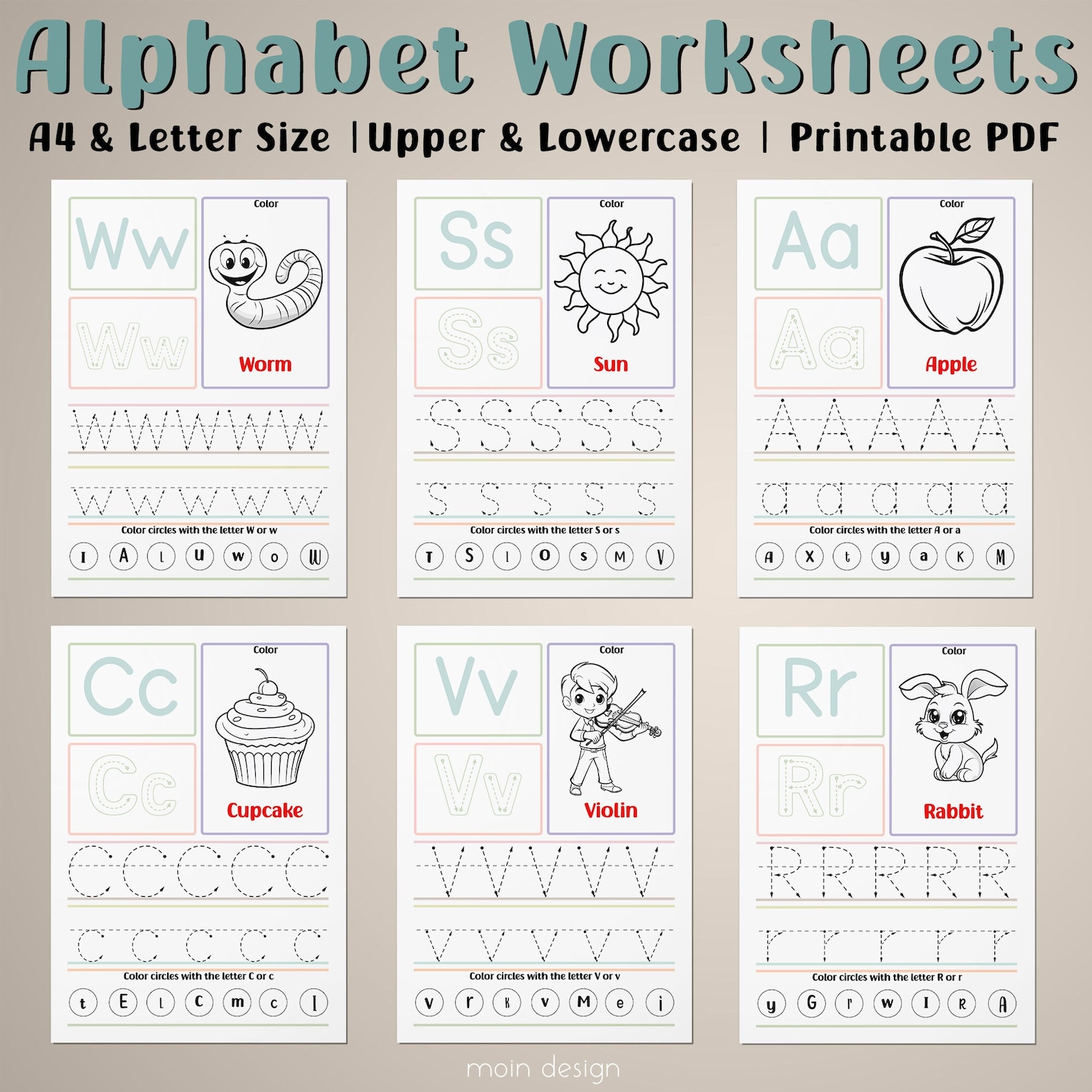 Printable Alphabet Worksheets, ABC Tracing, Handwriting, Coloring Pages ...