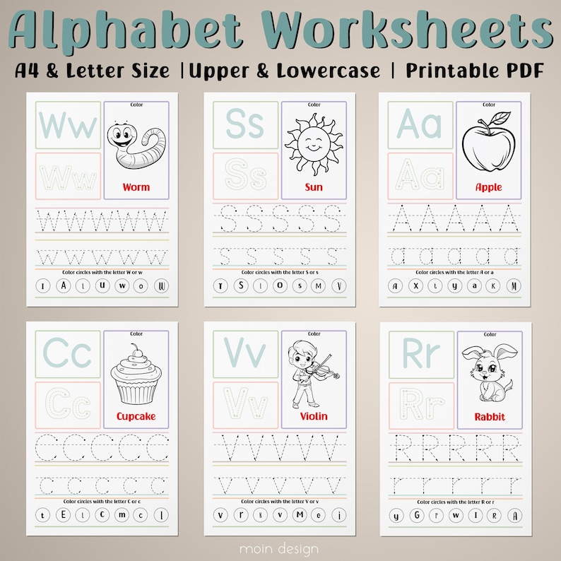 Printable Alphabet Worksheets: ABC Tracing, Coloring Pages (digital ...