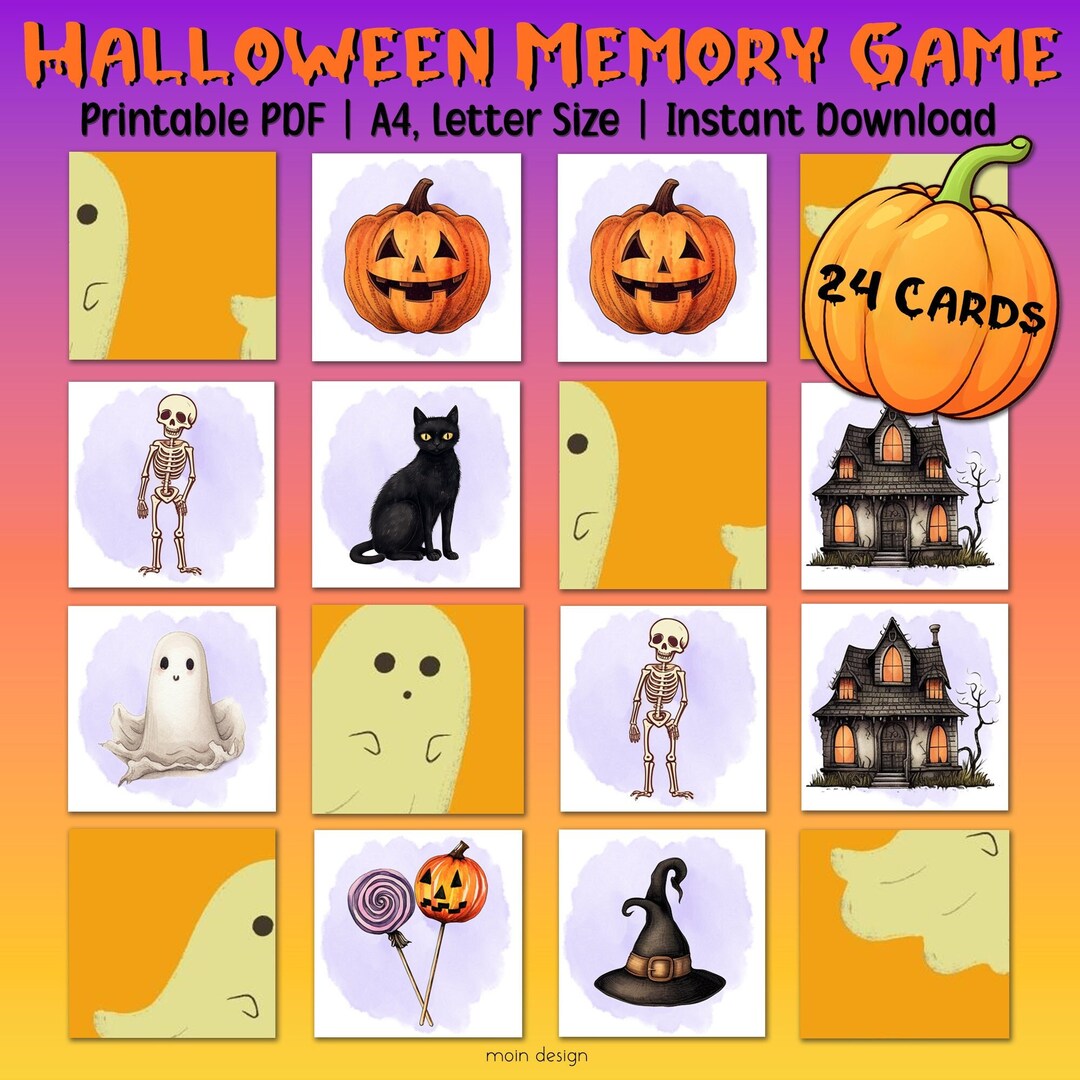 Printable Memory Game, Kids Halloween Activity, Matching Games for ...