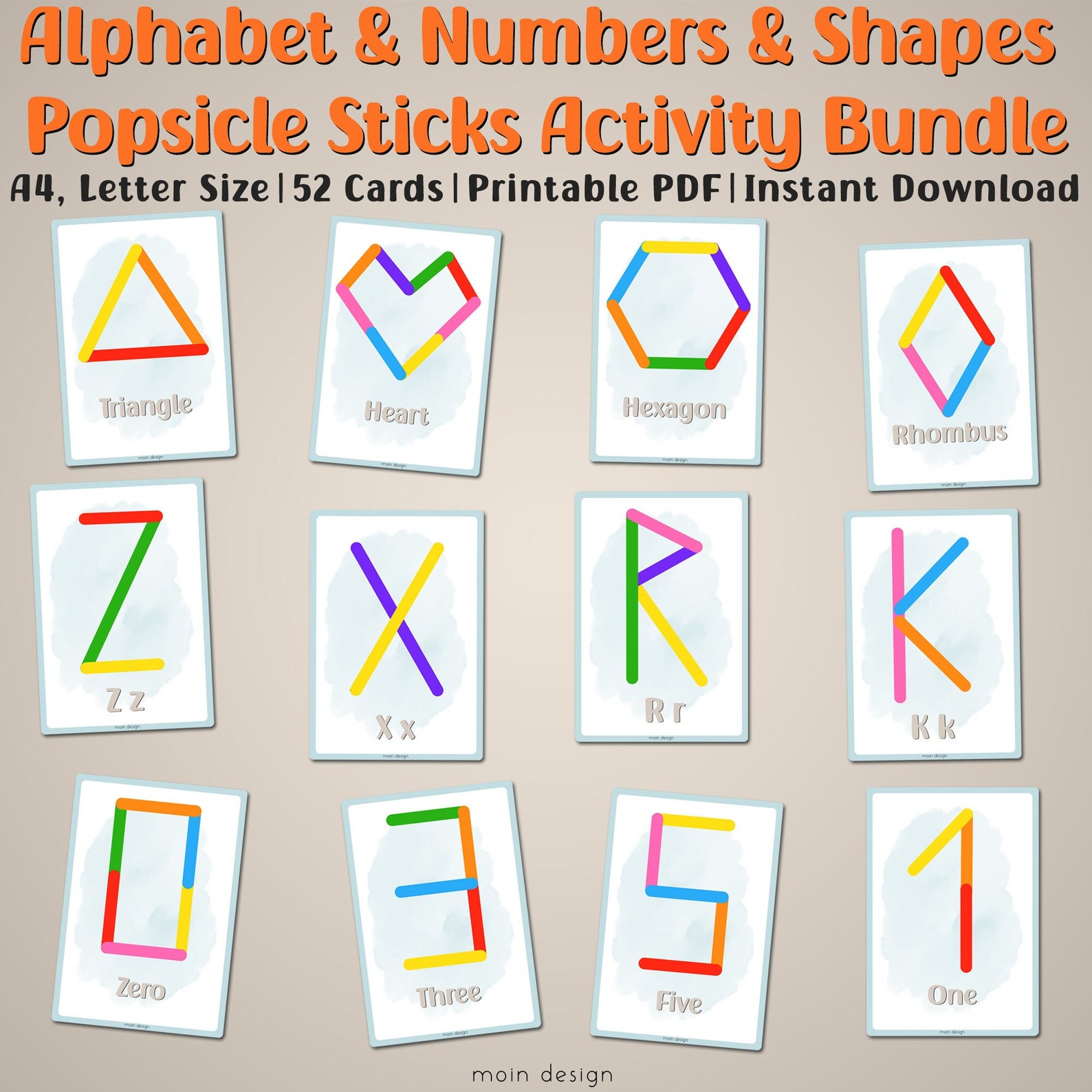 Alphabet & Numbers Shapes Popsicle Sticks Activity, Craft Sticks ...