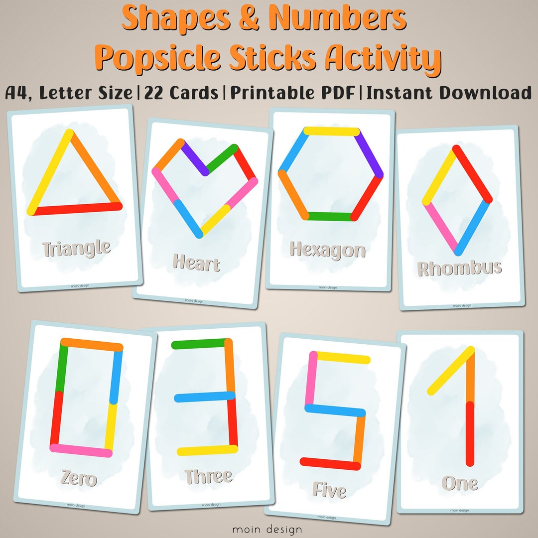 Shapes & Numbers Popsicle Sticks Activity, Craft Sticks, Montessori ...