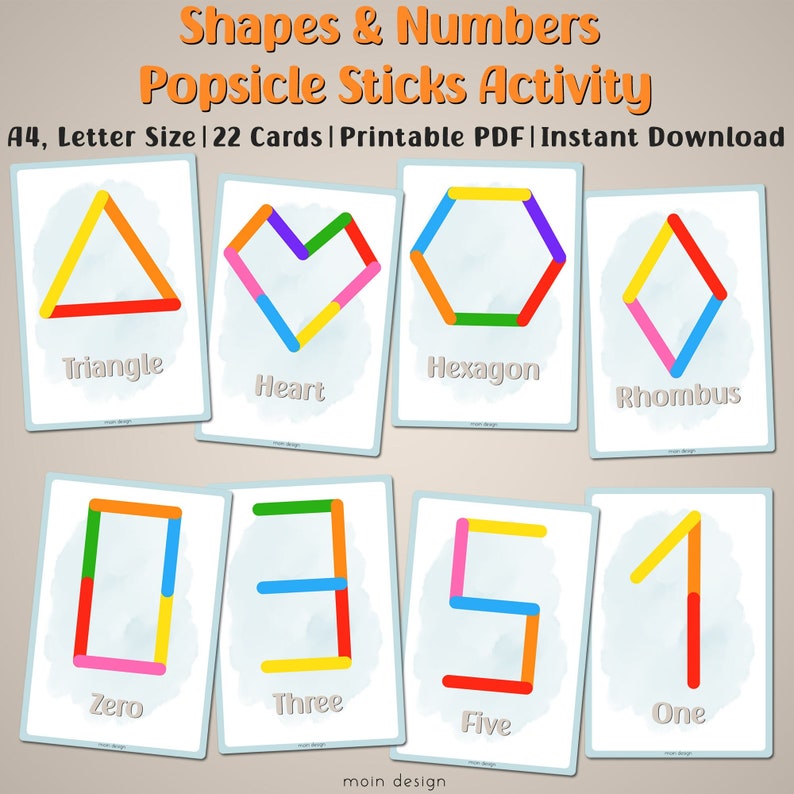 Shapes & Numbers Popsicle Sticks Activity: Montessori Toddler Game ...