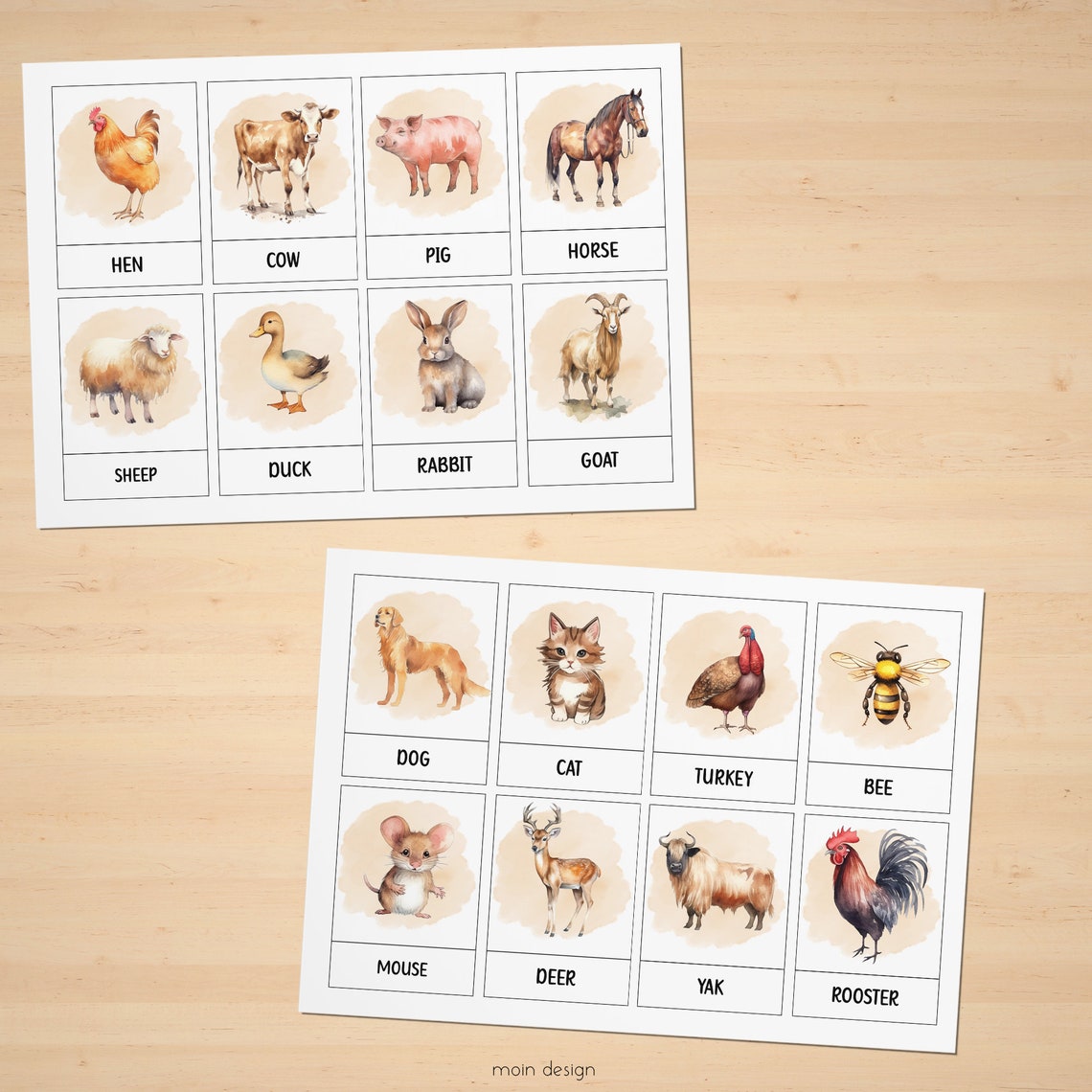 Farm Animals Flash Cards, Preschool Activity, Printable Montessori ...