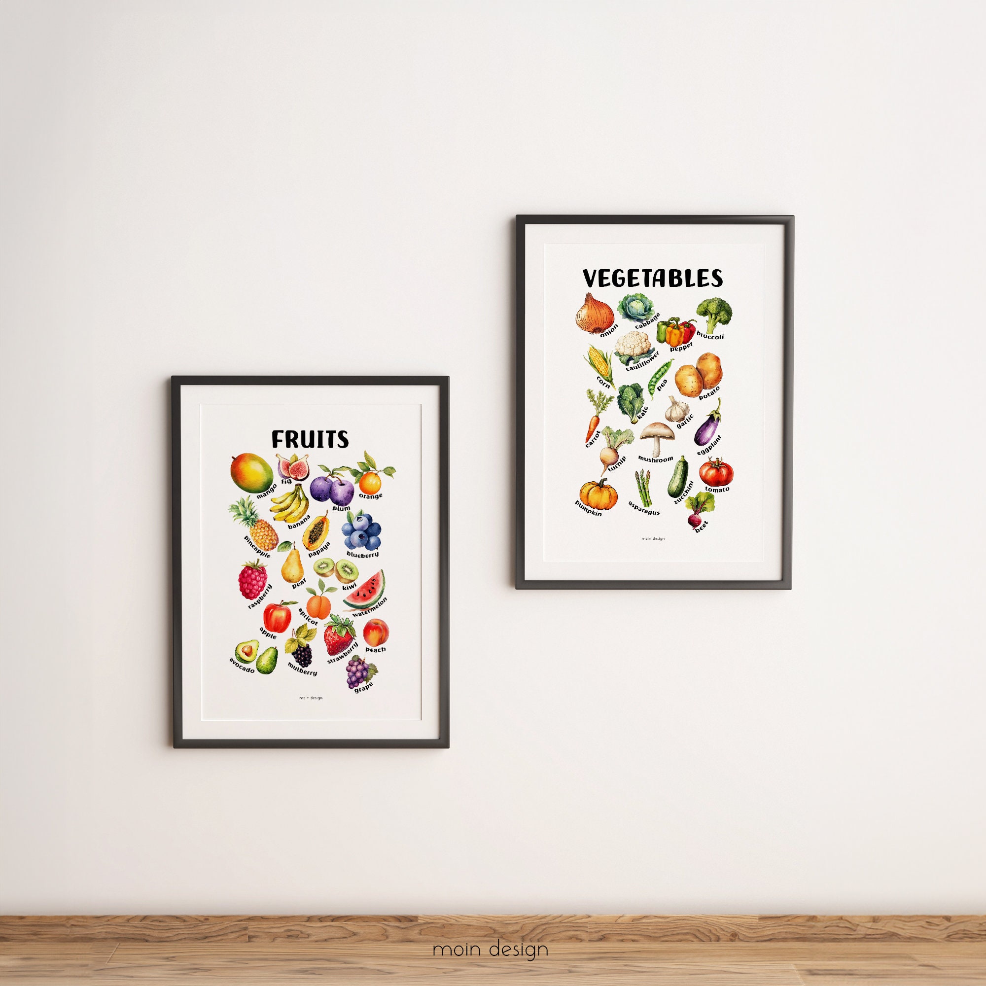 Fruits & Vegetables Poster Set, Watercolor Classroom Decor, Montessori ...