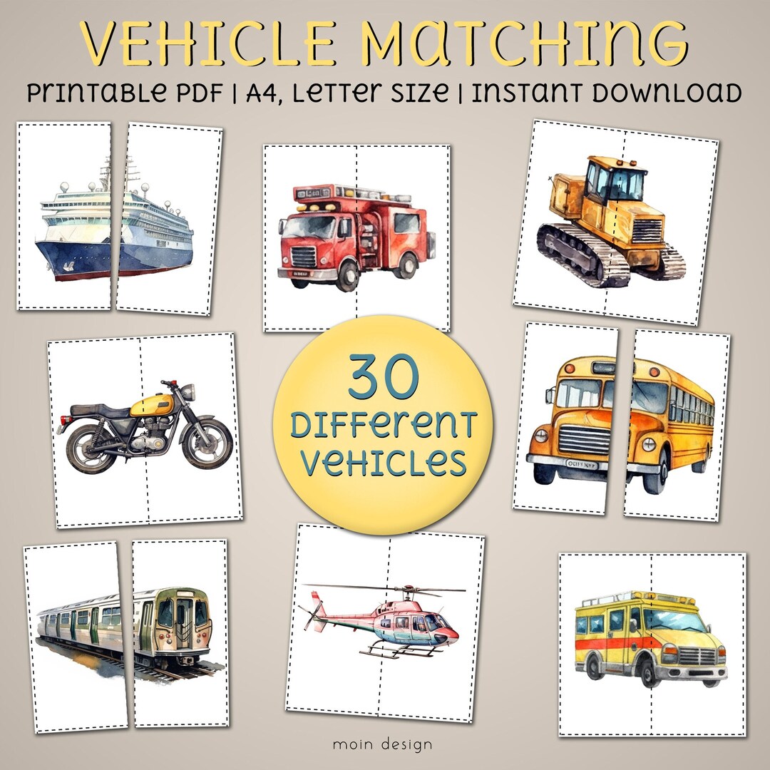 Vehicles Matching Game for Toddler, Puzzle for Kids, Toddler Activity ...