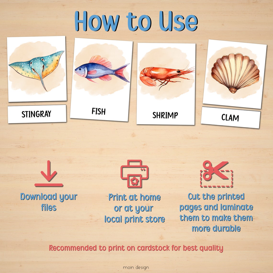 Sea Animals Flash Cards, Preschool Activity, Printable Montessori Cards ...