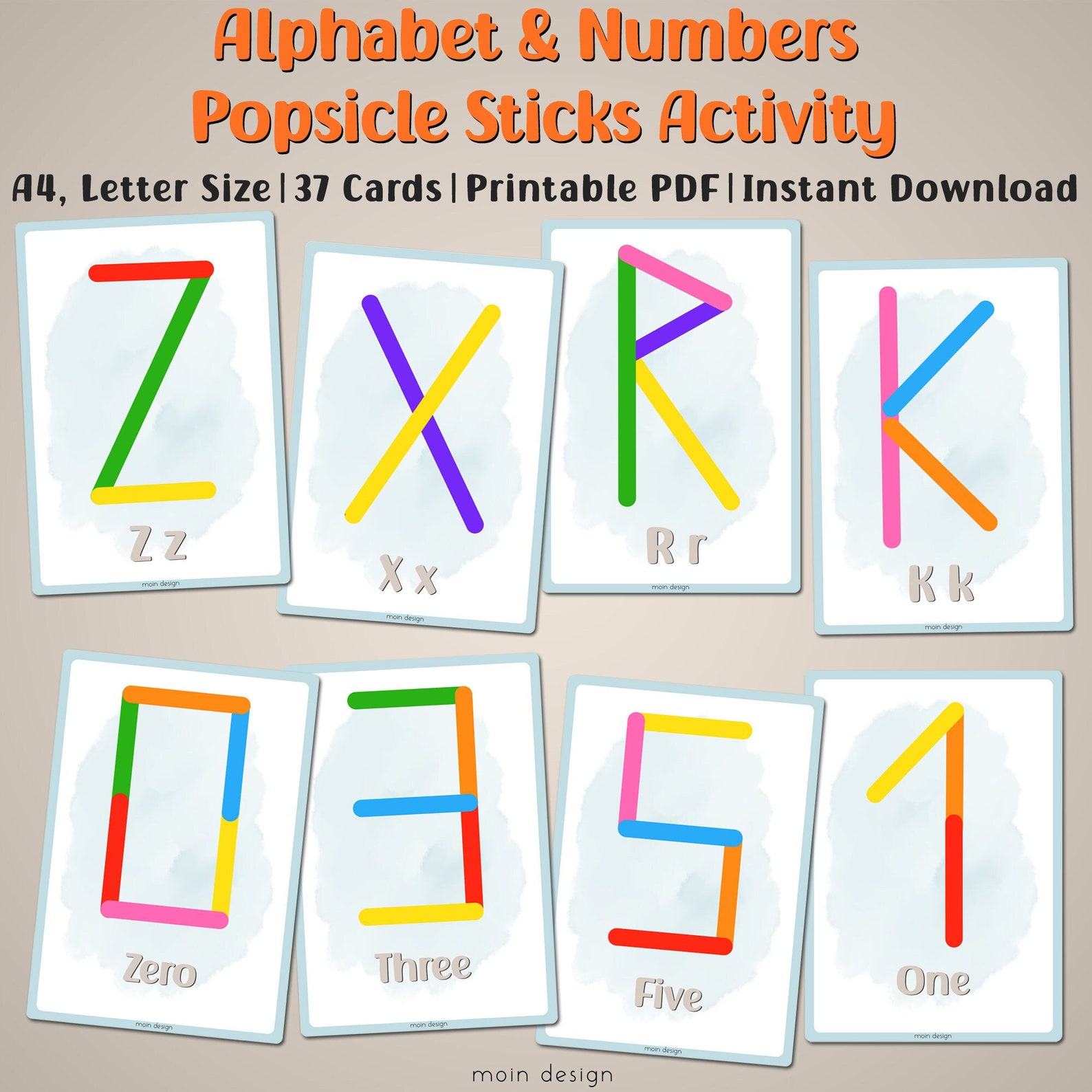 Alphabet & Numbers Popsicle Sticks Activity, Craft Sticks, Montessori ...