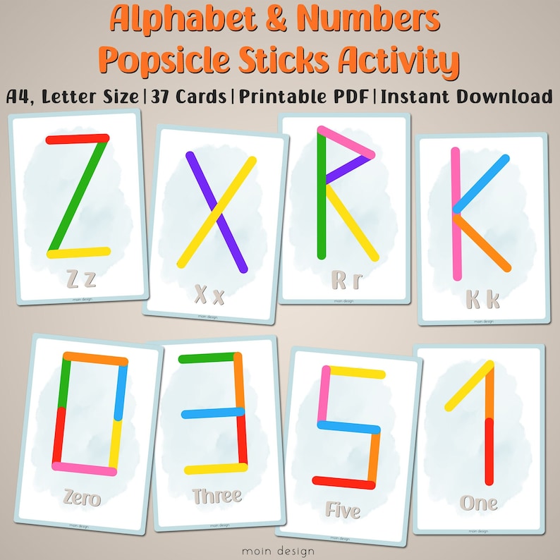 Alphabet & Numbers Popsicle Sticks Activity, Craft Sticks, Montessori ...